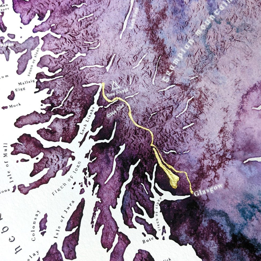 Scotland Watercolour Gold Map Art Print