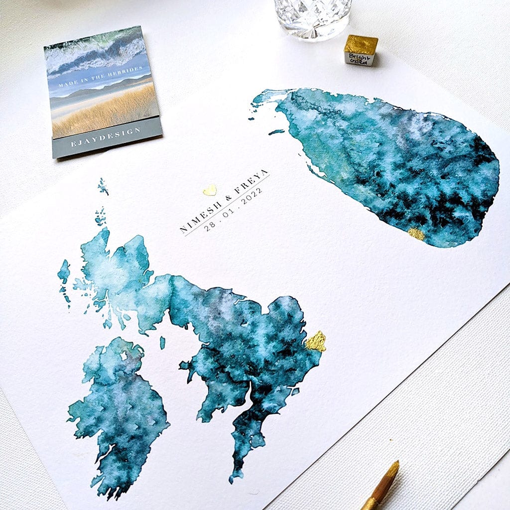 Double Watercolour Golden Maps Art Print