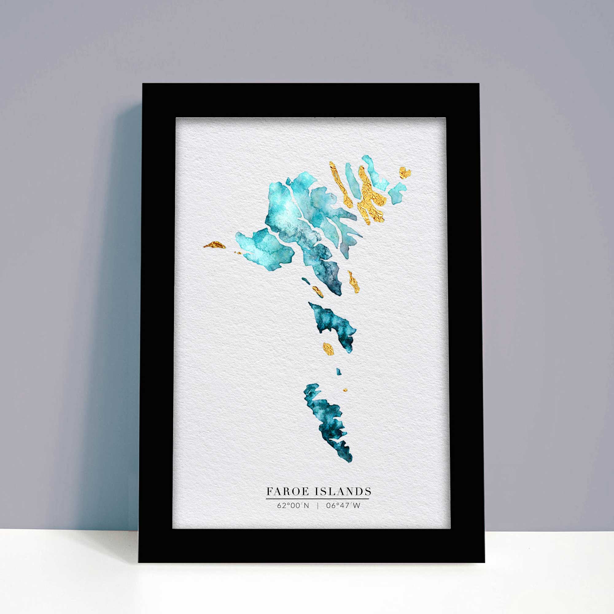 Faroe Islands Watercolour Gold Map Print
