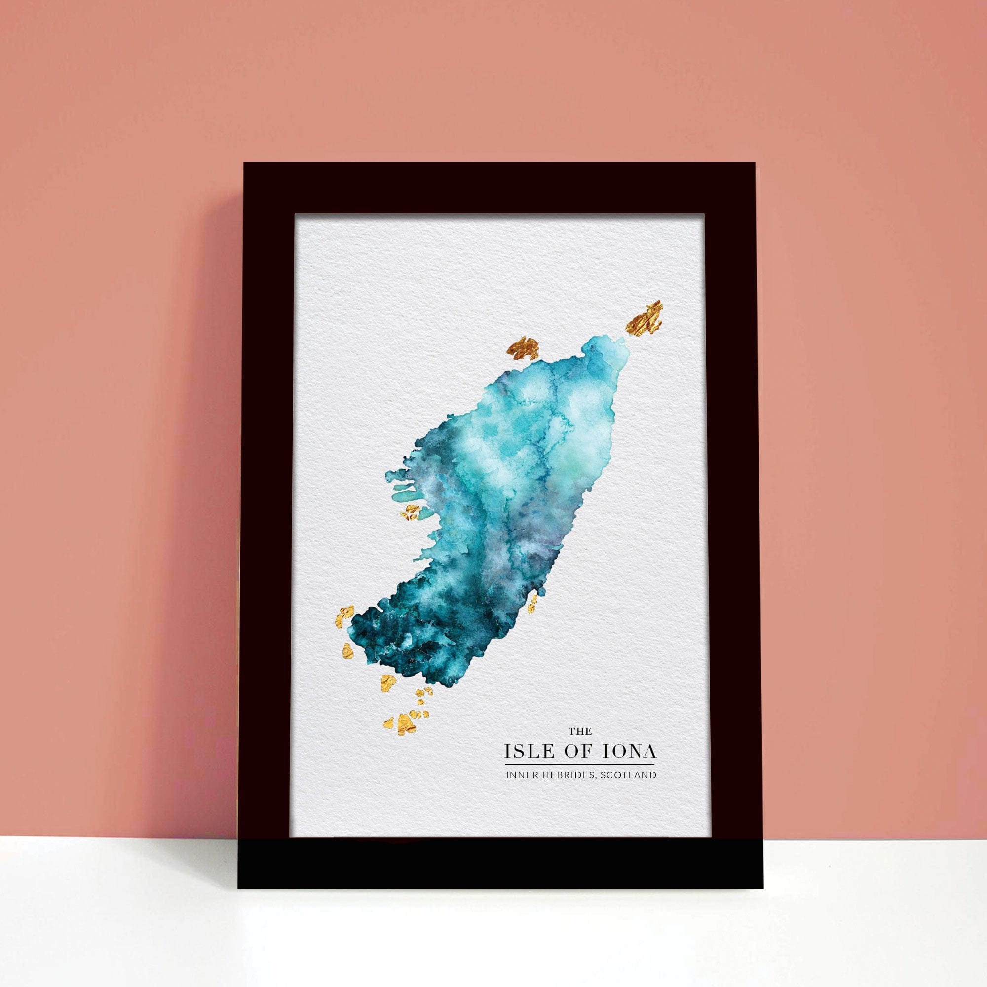 Bespoke Iona Watercolour Map Print with Gold