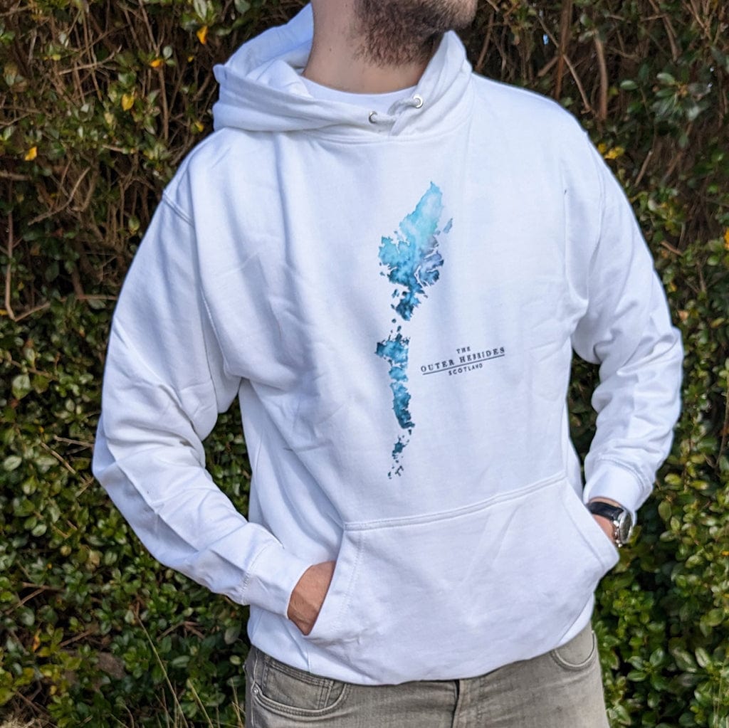 Outer Hebrides Hoodie – Unisex Watercolour Map Sweatshirt in Black & White