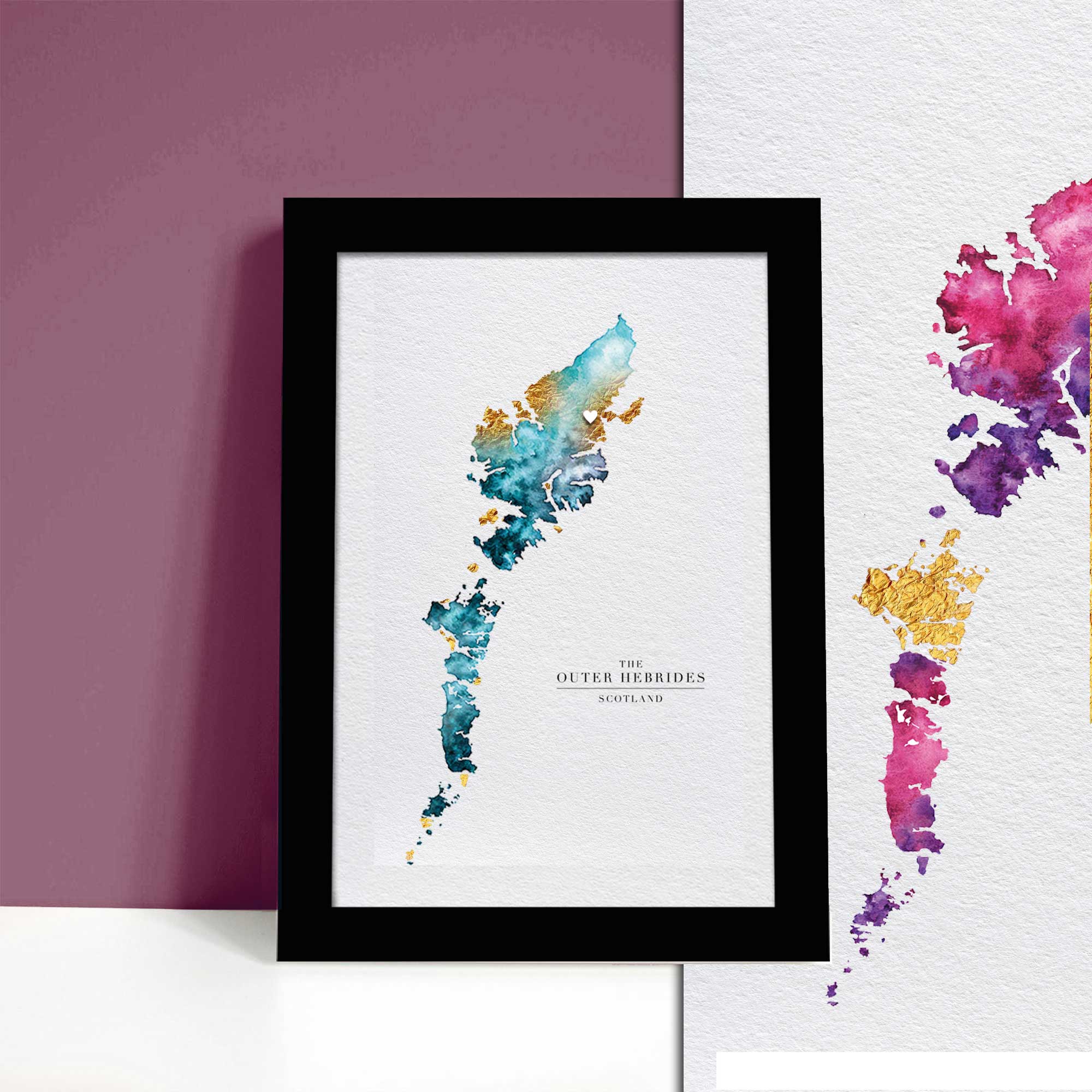 Outer Hebrides Watercolour Gold Map Print