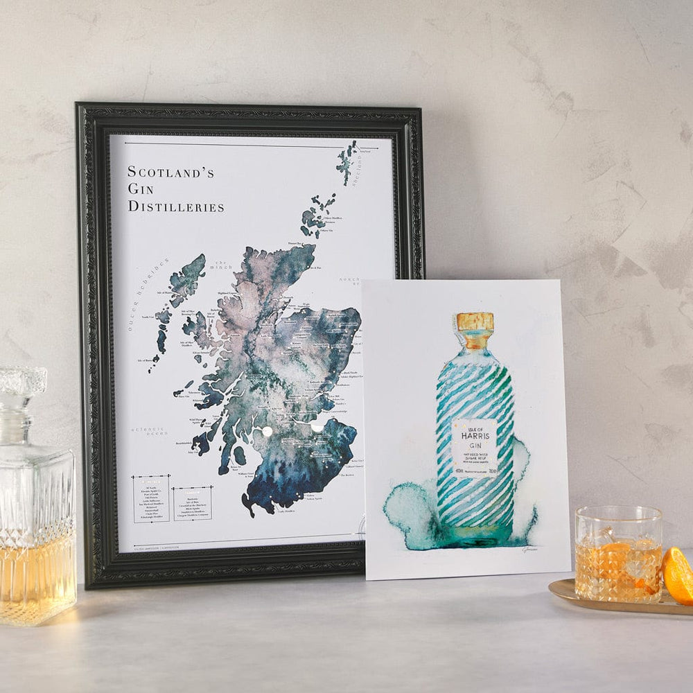 Scotland Gin Distillery Watercolour Map Print
