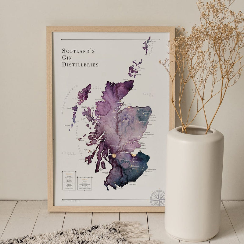 Scotland Gin Distillery Watercolour Map Print