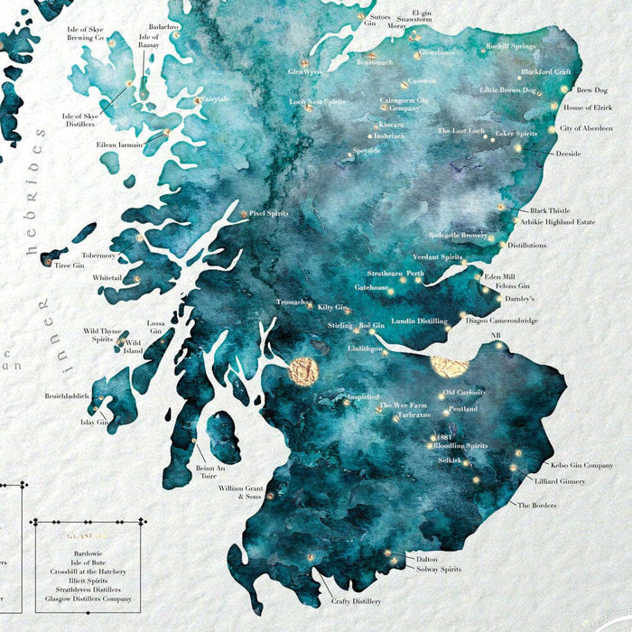 Scotland Gin Distillery Watercolour Map Print