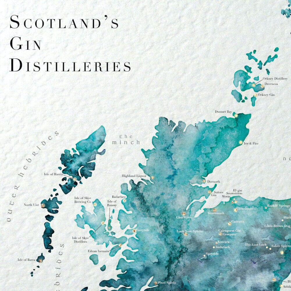 Scotland Gin Distillery Watercolour Map Print