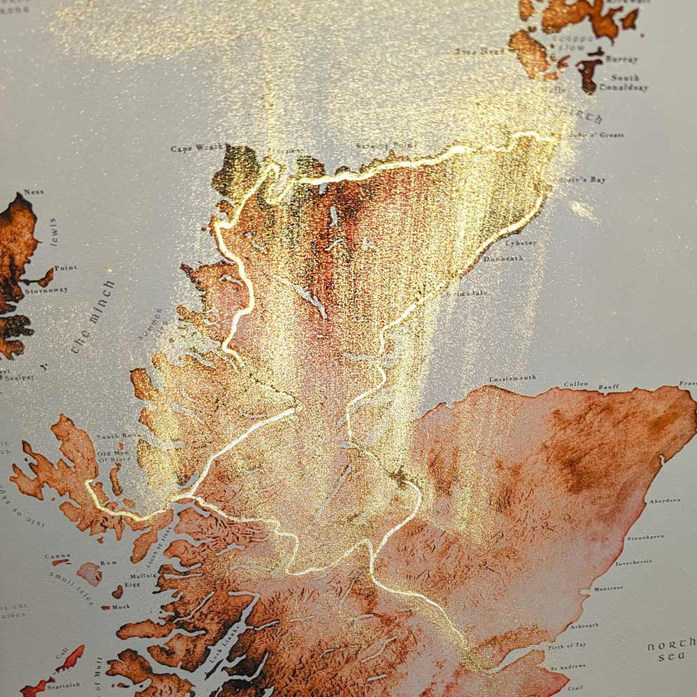 Scotland Watercolour Gold Map Art Print