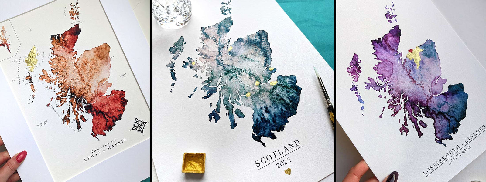 Scotland Watercolour Gold Map Art Print