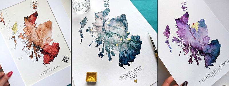 Scotland Watercolour Gold Map Art Print