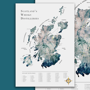 Scottish Whisky Distillery Gold Map