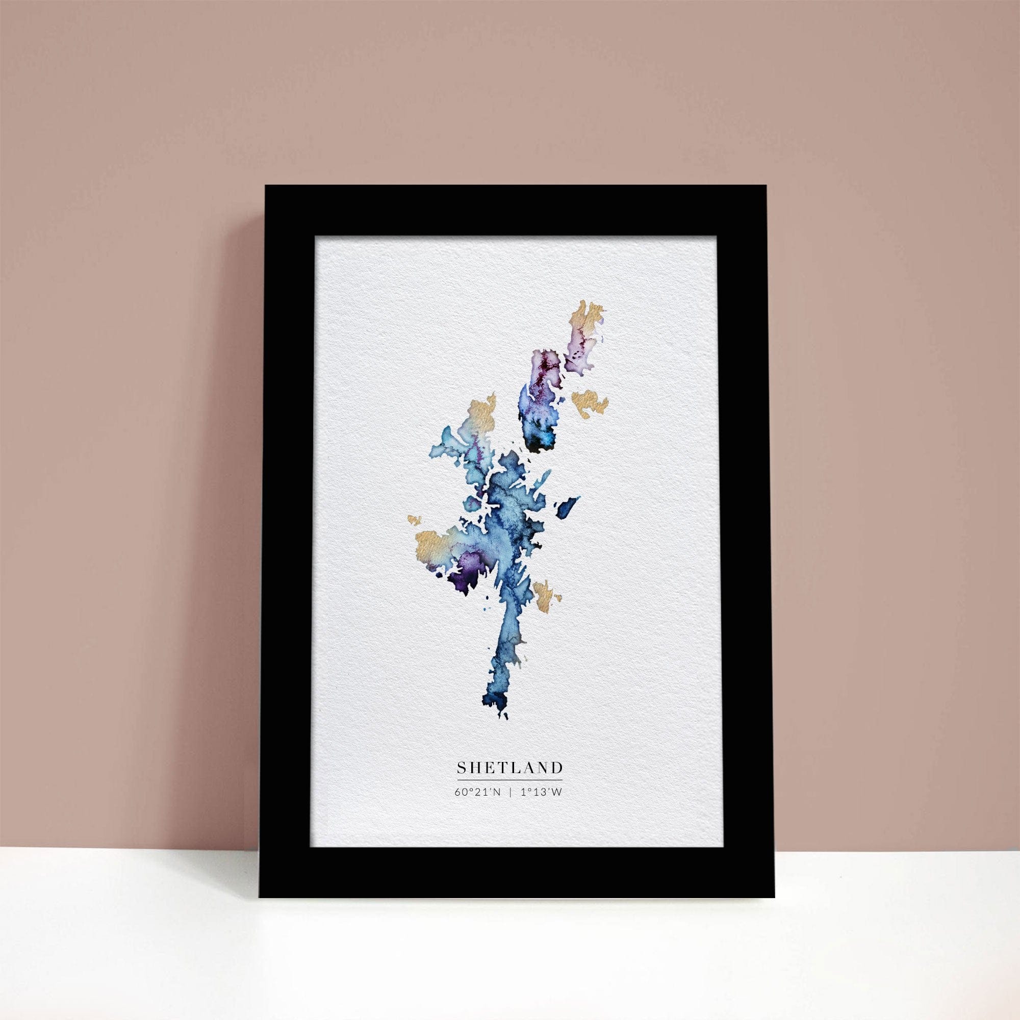Shetland Isles Watercolour Map Gold Print