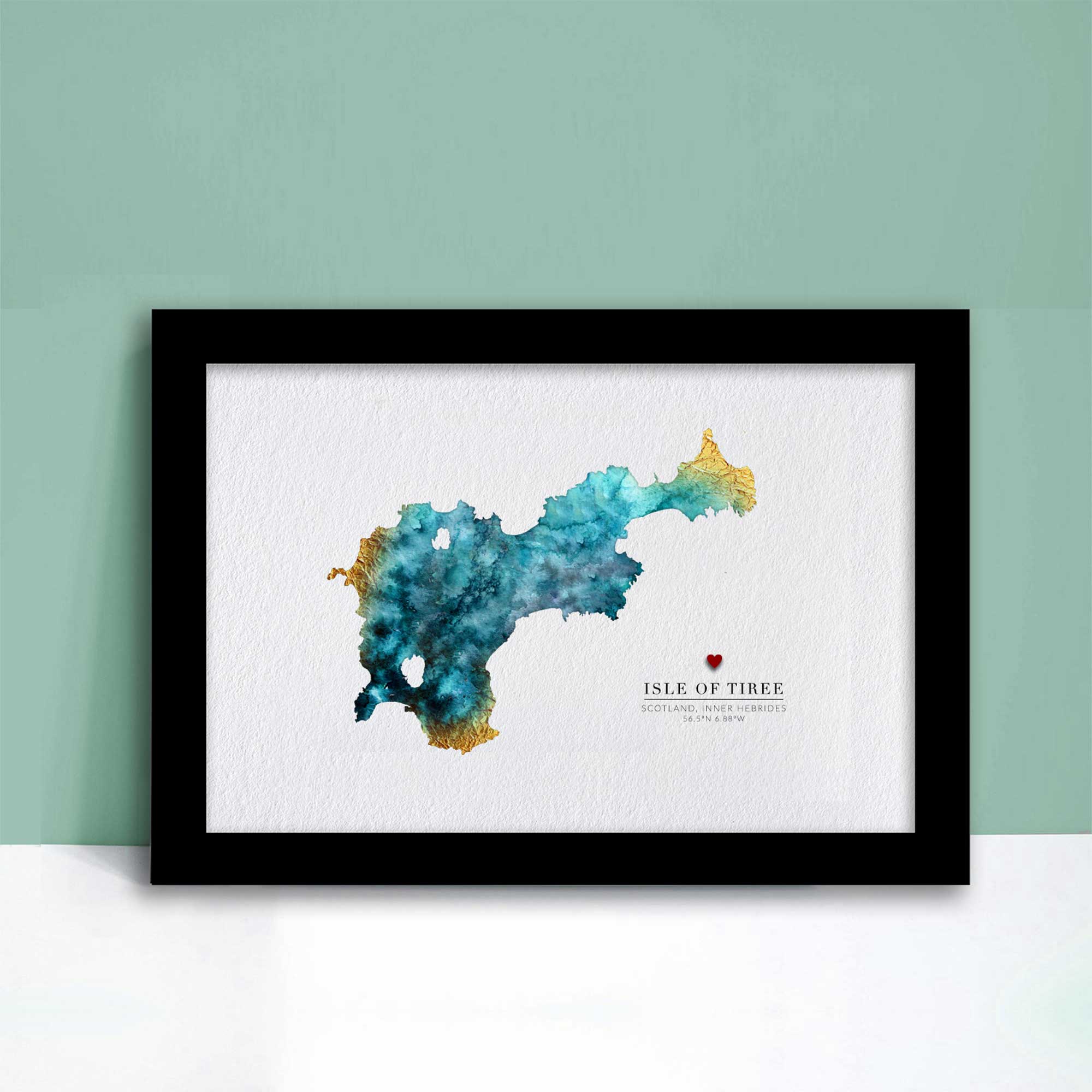 Tiree Watercolour Gold Map Print