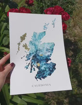 Scotland Watercolour Gold Map Art Print